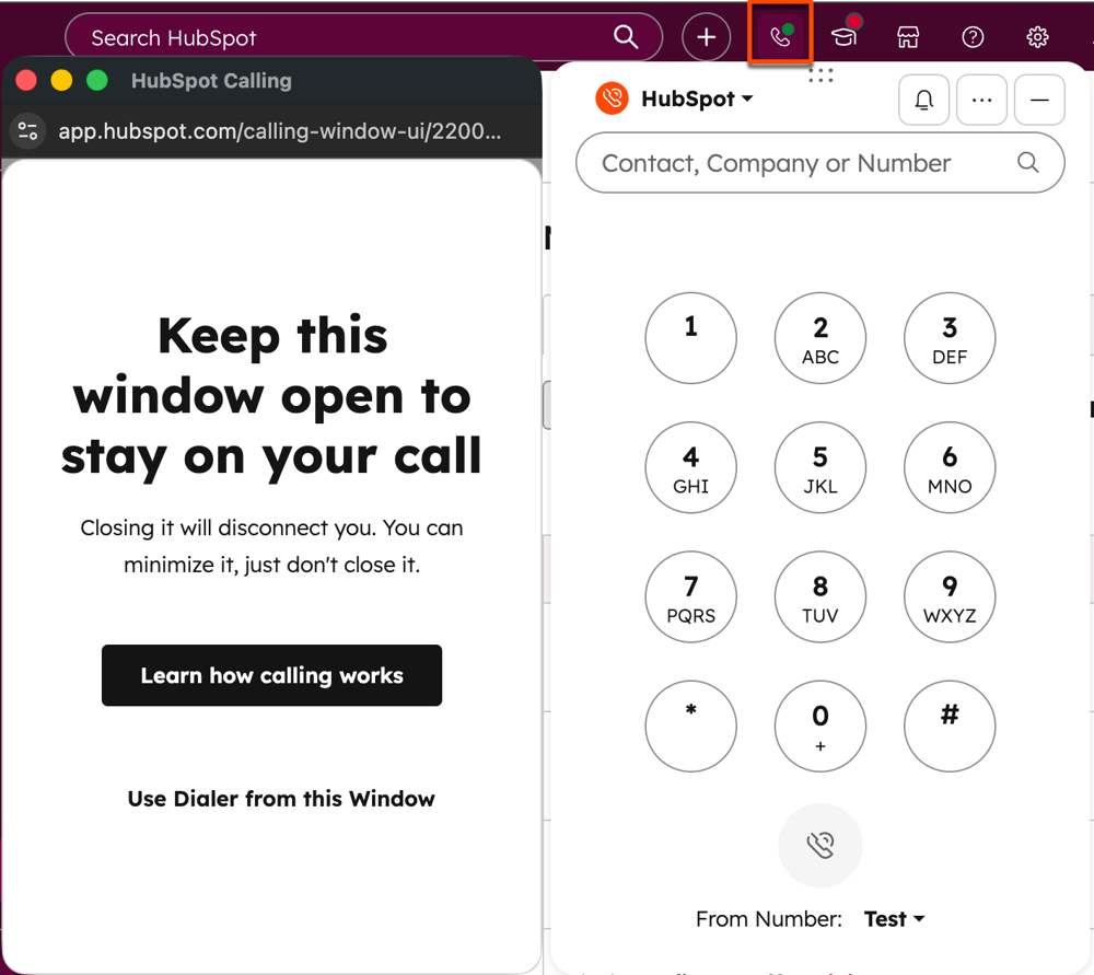 Receive calls in the HubSpot browser